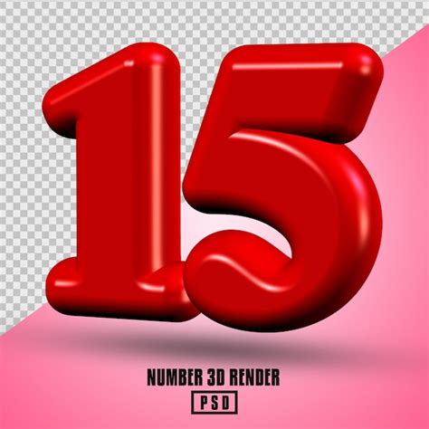 Premium Psd Number 15 Red Color 3d Render