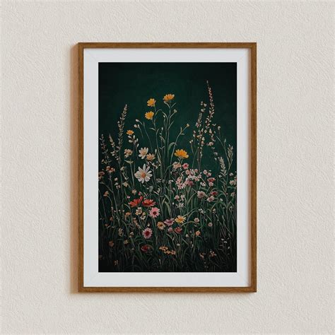 Emerald Green Flower Print Cottagecore Art Moody Wall Art Dark