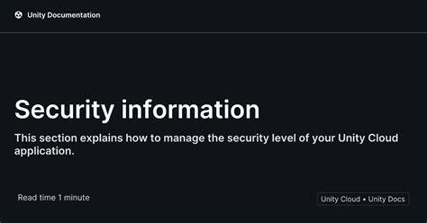 Security information • Unity Cloud • Unity Docs