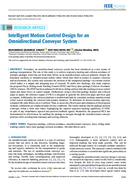 Pdf Intelligent Motion Control Design For An Omnidirectional Conveyor System