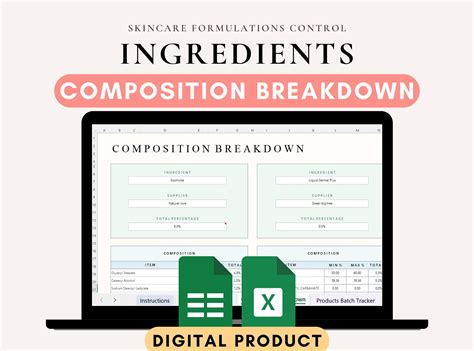 Skincare Formulation Excel Sheet Ingredient Breakdown Digital