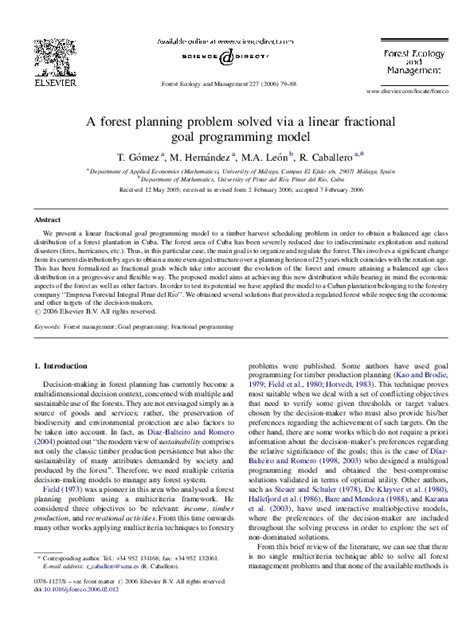 Pdf A Forest Planning Problem Solved Via A Linear Fractional Goal Programming Model