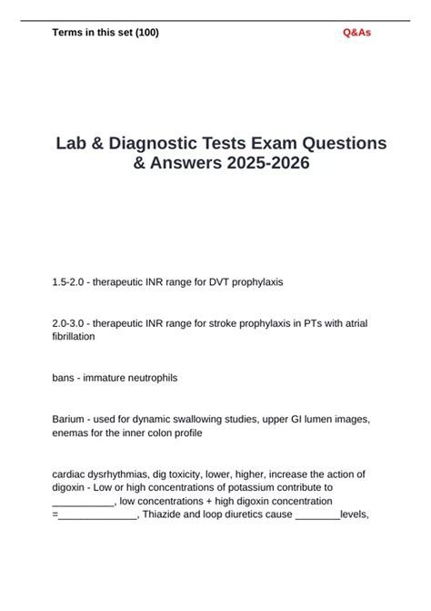 Lab And Diagnostic Tests Exam Questions And Answers Diagnostic Stuvia Us