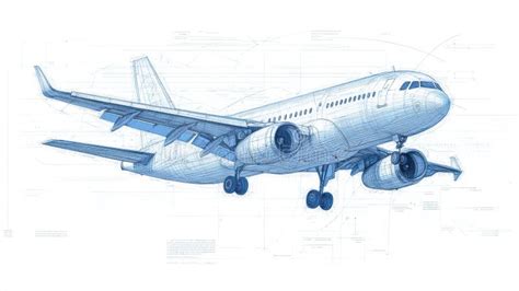 Detailed Blueprint Illustration Of A Commercial Airplane Showcasing Design Elements And