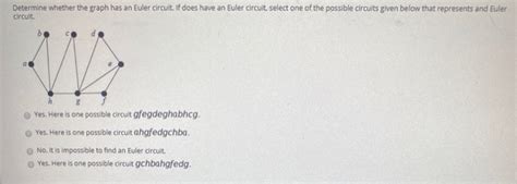 Solved Determine Whether The Graph Has An Euler Circuit If Chegg Com