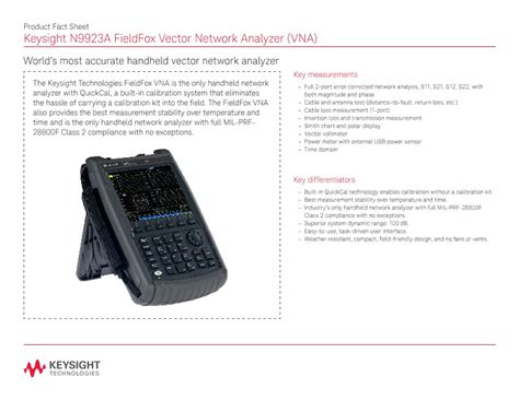N9923a Fieldfox Vector Network Analyzer Vna Pdf Asset Page Keysight