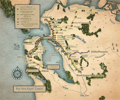 Bart System Map In Fantasy Style Bayarea