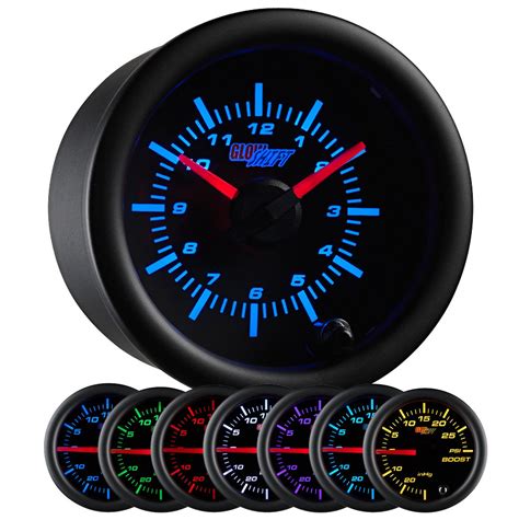 Glowshift Black 7 Color Analog Clock Gauge Black Dial Clear Lens 2 1 16 52mm