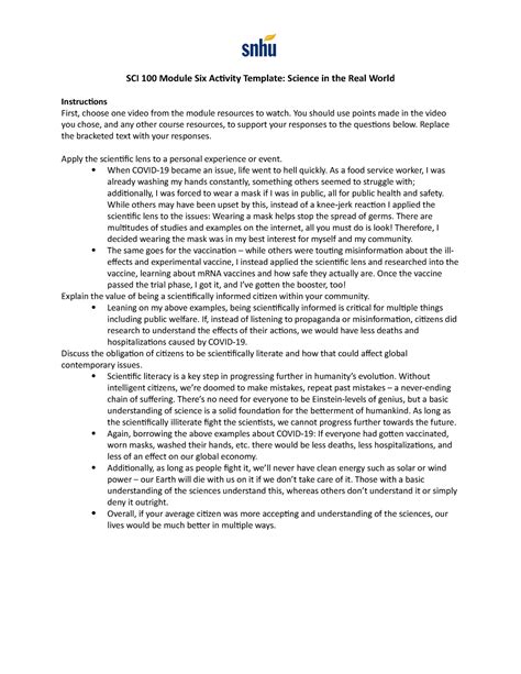Sci 100 Module Six Activity Template You Should Use Points Made In