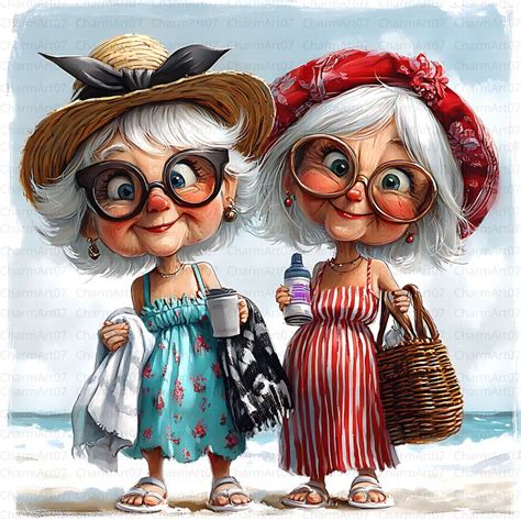 Funny Old Ladies Summer Clipart Watercolor Art  Etsy