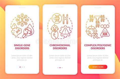 Types Of Genetic Disorders Red Onboarding Mobile App Page Screen With Concepts Stock Vector