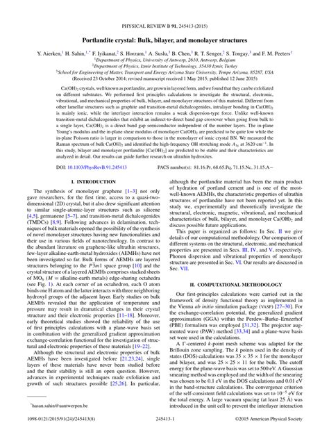 Pdf Portlandite Crystal Bulk Bilayer And Monolayer Structures