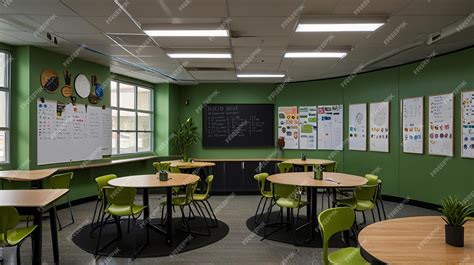 A Classroom With Tables And A Chalkboard That Says Quot No Writing Quot