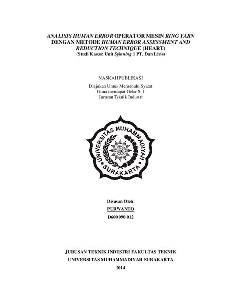 Pdf Analisis Human Error Operator Mesin Ring Yarn Dengan Metode Human
