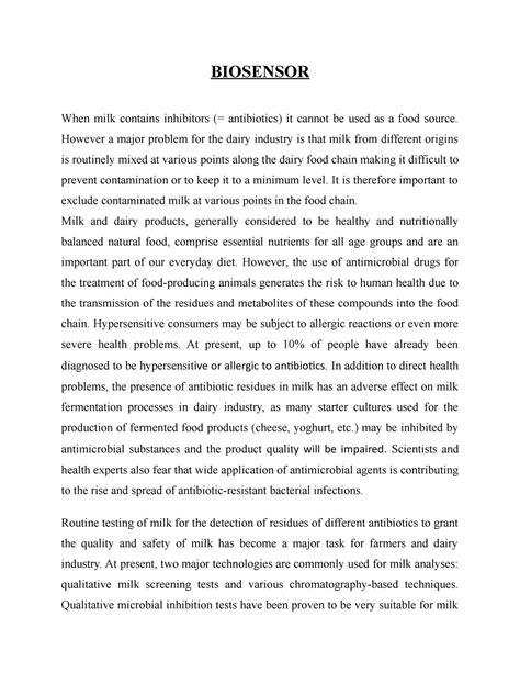 Biosensor Biosensor When Milk Contains Inhibitors Antibiotics It Cannot Be Used As A Food