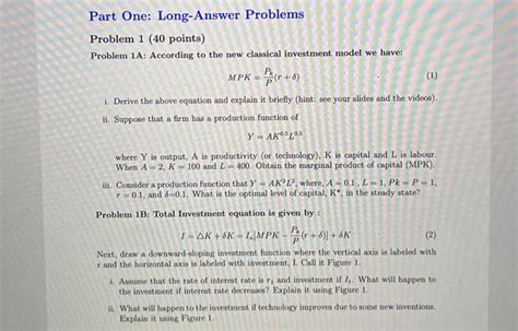 part one long answer problems problem 1 40 points