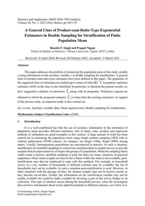Pdf A General Class Of Product Cum Ratio Type Exponential Estimators In Double Sampling For