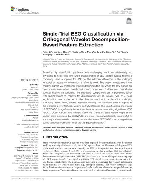 Pdf Single Trial Eeg Classification Via Orthogonal Wavelet