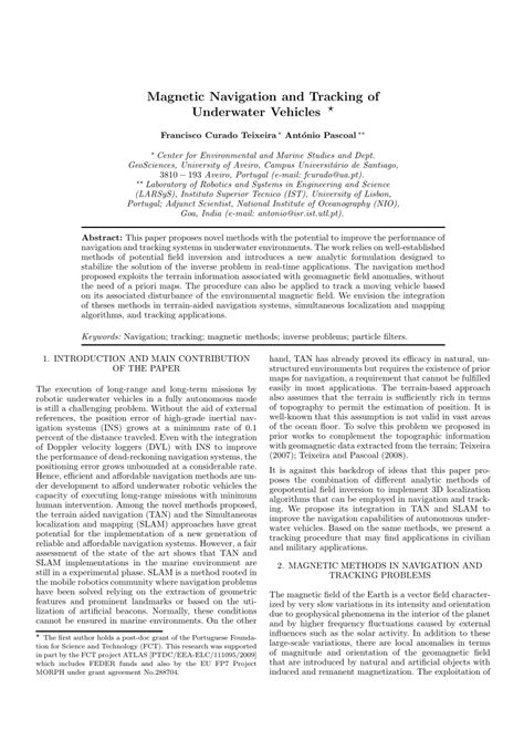 Pdf Magnetic Navigation And Tracking Of Underwater Vehicles