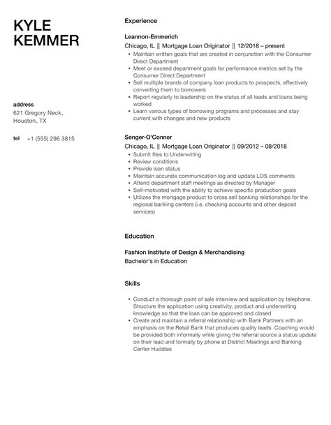 Mortgage Loan Originator Resume Samples Velvet Jobs