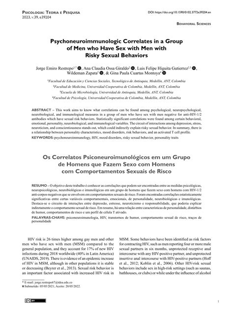 Pdf Psychoneuroimmunologic Correlates In A Group Of Men Who Have Sex