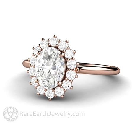 Oval Moissanite Engagement Ring Cluster Halo Forever One Moissanite
