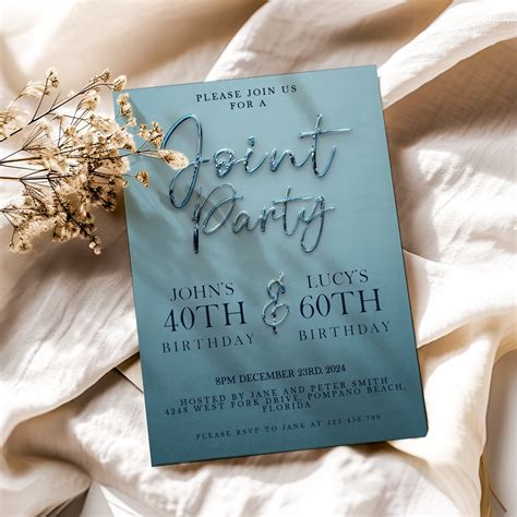 Joint Birthday Party Editable Invitation Template Turquoise Minimalist