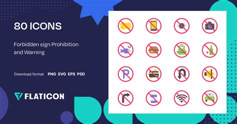 Forbidden Sign Prohibition And Warning Icon Pack Flat 80 Svg Icons