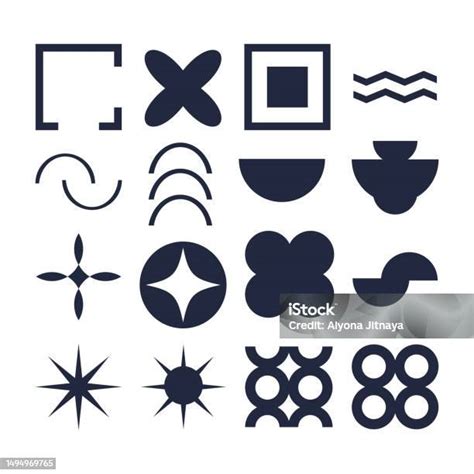 기하학적 모양 현대 현대 트렌디한 요소 흰색 배경에 격리된 기본 형태 미래 지향적인 인물 최소한의 추상화를 설정합니다 벡터 그림