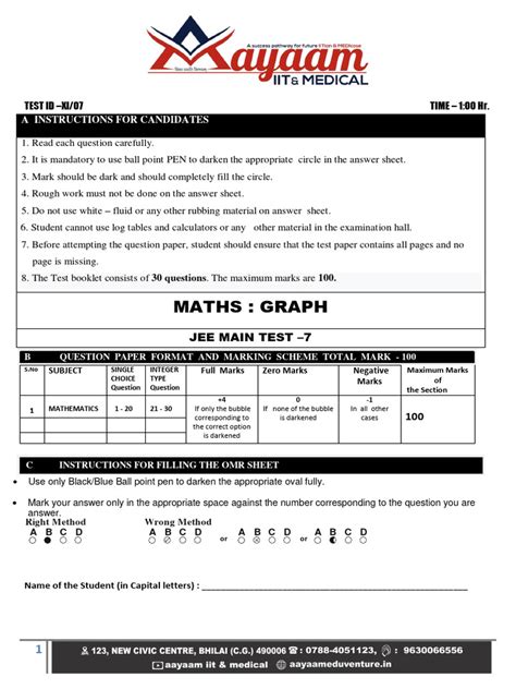 xi jee main test paper 7 new pdf equations numbers