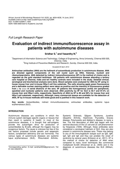 Pdf Evaluation Of Indirect Immunofluorescence Assay In Patients With Autoimmune Diseases