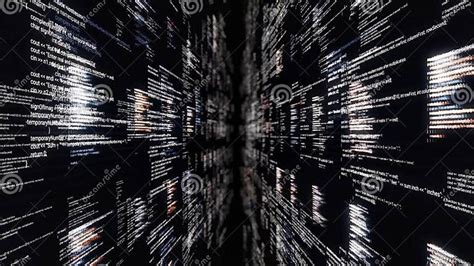 Source Codes In Cyberspace On Black Background Animation Dive Into Cyberspace With Walls Of
