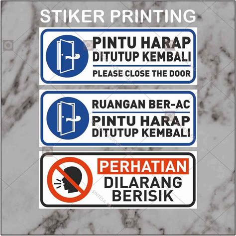 Stiker Peringatan Tutup Pintu Ruangan Ber Ac Jangan Berisik Wall