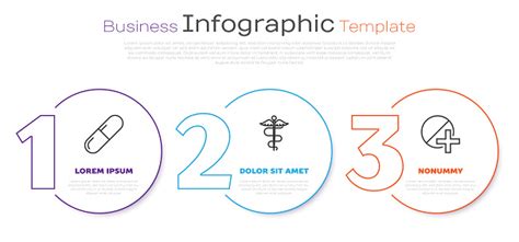 세트 라인 의학 알 약 또는 태블릿 Caduceus 뱀 의료 기호 및 의학 알 약 또는 태블릿 비즈니스 인포그래픽 템플릿입니다 벡터 건강 진단에 대한 스톡 벡터 아트 및