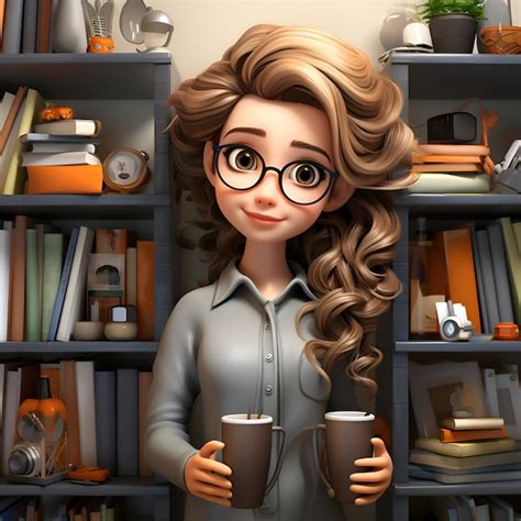 Premium Ai Image 3d Rendering Of A Cute Girl With Glasses And A Cup