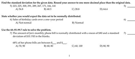 Solved Find The Standard Deviation For The Given Data Round Chegg