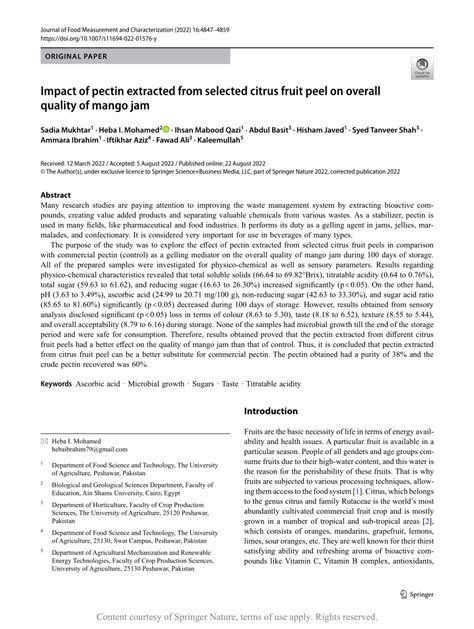 Impact Of Pectin Extracted From Selected Citrus Fruit Peel On Overall