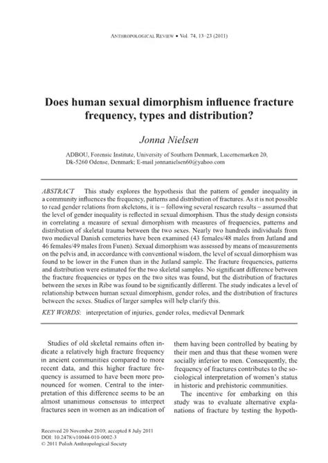 Does Human Sexual Dimorphism Influence Fracture Frequency Types And Distribution Docslib