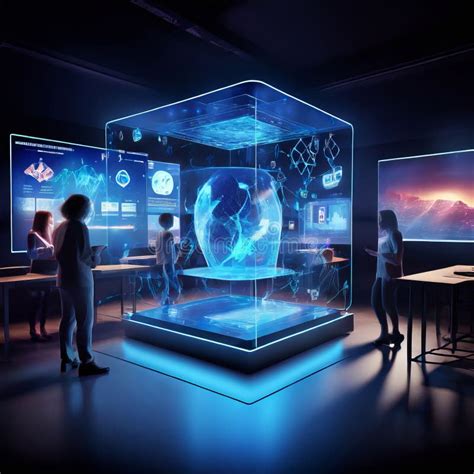 A Holography Image Showcasing A Virtual Cassroom With Interacti Stock