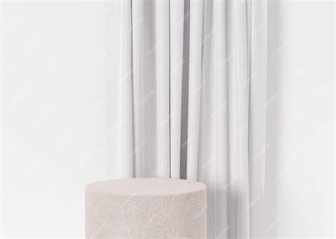 흰색 배경에 흰색 직물이 있는 연단 제품 화장품 프레젠테이션을 위한 우아한 연단 고급 모의 받침대 또는 미용 제품용 플랫폼 빈 장면 3d 렌더링 프리미엄 사진