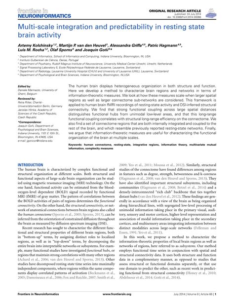 Pdf Multi Scale Integration And Predictability In Resting State Brain