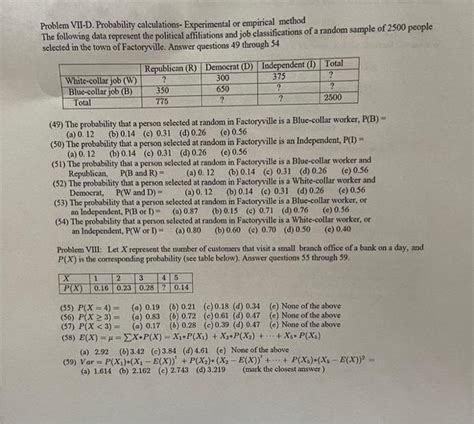 Solved Problem Vii D Probability Calculations Experimental