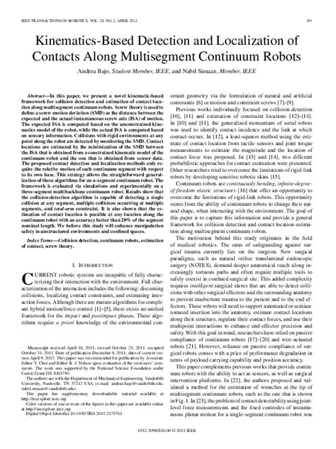 pdf kinematics based detection and localization of contacts along