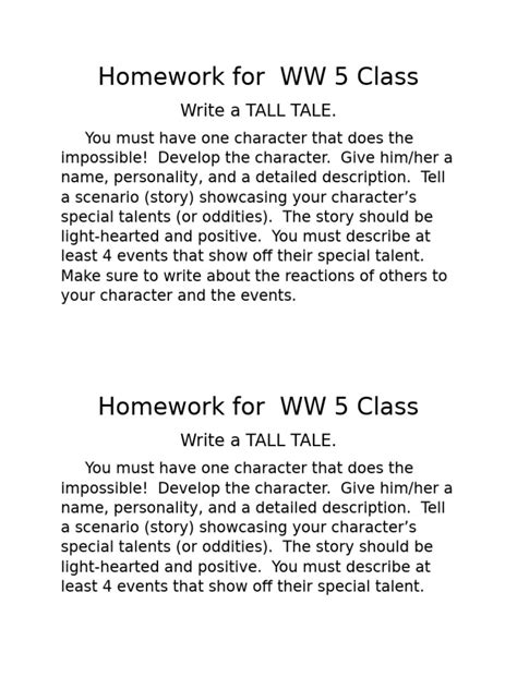 Tall Tale Assignment Pdf