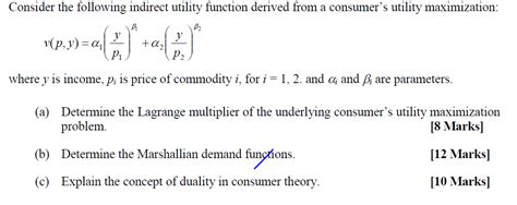solved consider the following indirect utility function