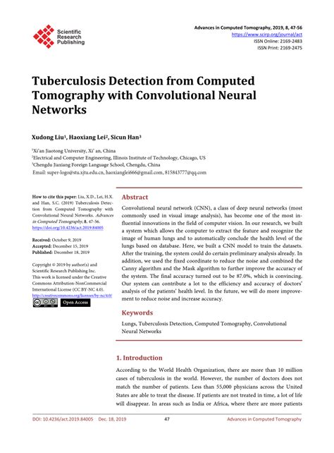 Pdf Tuberculosis Detection From Computed Tomography With Convolutional Neural Networks