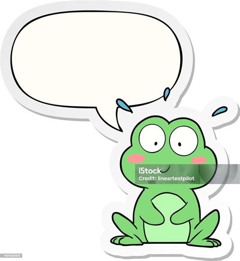 Cute Cartoon Frog With Speech Bubble Sticker Stock Illustration