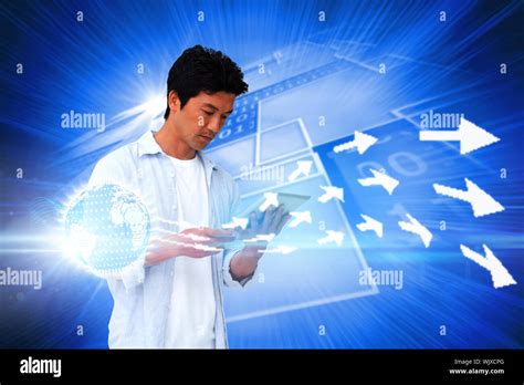 Digital Composite Man Using Tablet Hi Res Stock Photography And Images Alamy
