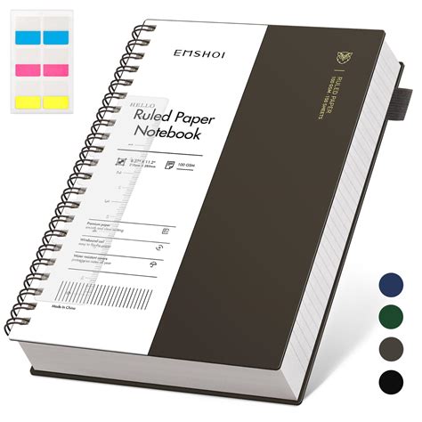EMSHOI A Notebook College Ruled Spiral Notepad Sheets Pages Gsm PVC Cover Sticky