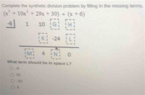 Complete The Synthetic Division Problem By Filling In The Missing Terms